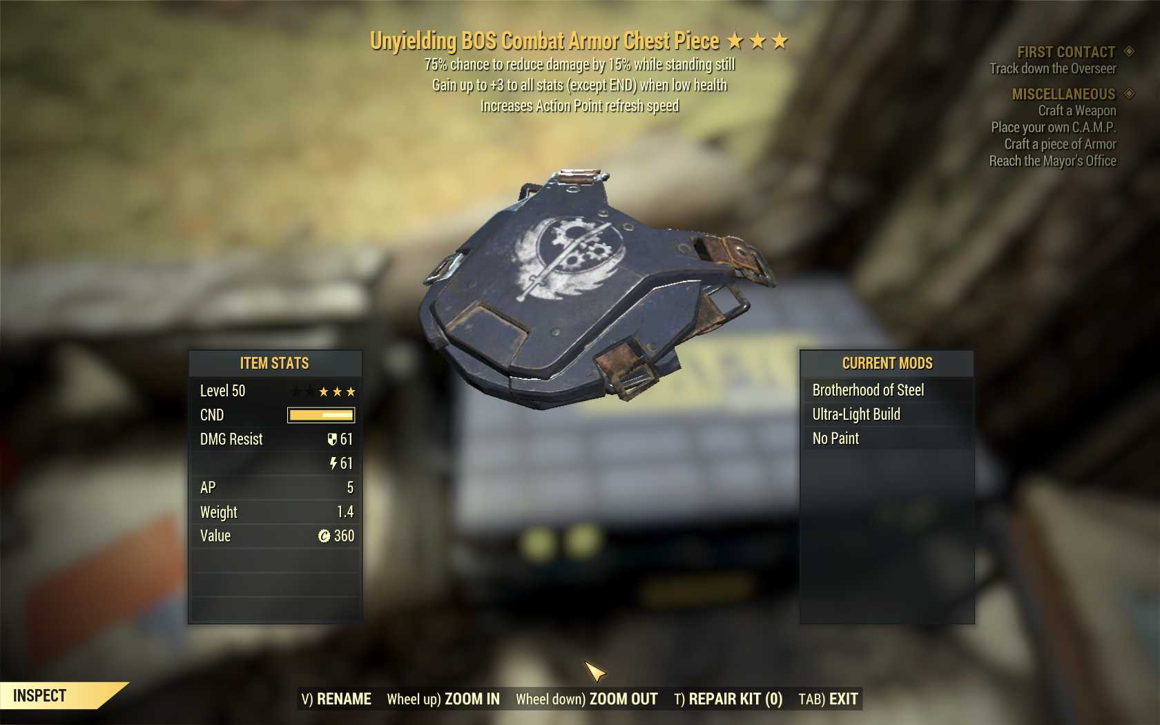 Buy Unyielding Sentinel BOS Combat in FALLOUT 76 Items - Offer #2531470421