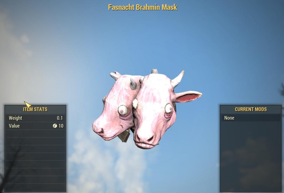 Buy Fasnacht Brahmin Mask [Outfit] in FALLOUT 76 Items - Offer #2425160034