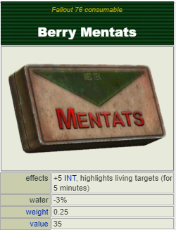 Buy Berry Mentat [+5 INT, highligh in FALLOUT 76 Items - Offer #259235962