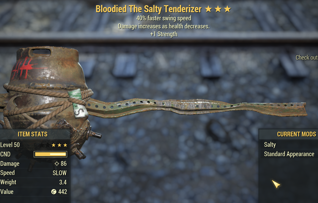 Buy Bloodied The Tenderizer [40% i in FALLOUT 76 Items - Offer #2529387052