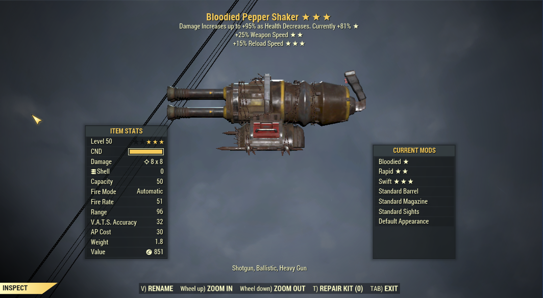 Buy Bloodied +25% Weapon Speed +15 in FALLOUT 76 Items - Offer #2425248944