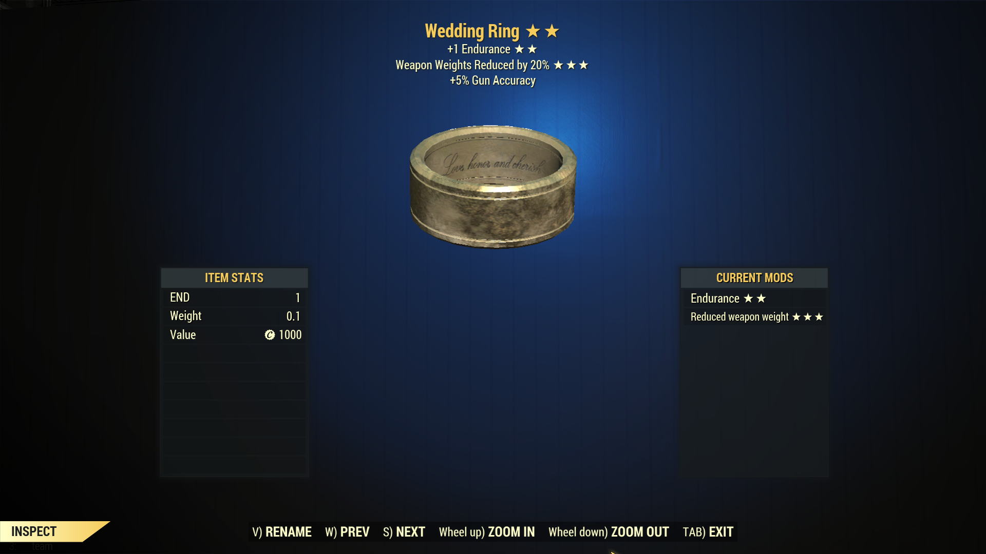 Buy Wedding Ring (+1 Endurance, We in FALLOUT 76 Items - Offer #2516420845