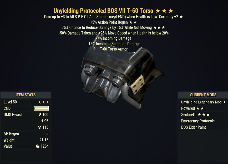 Buy [PC] Unyielding Sentinel T-60 in FALLOUT 76 Items - Offer #251190173