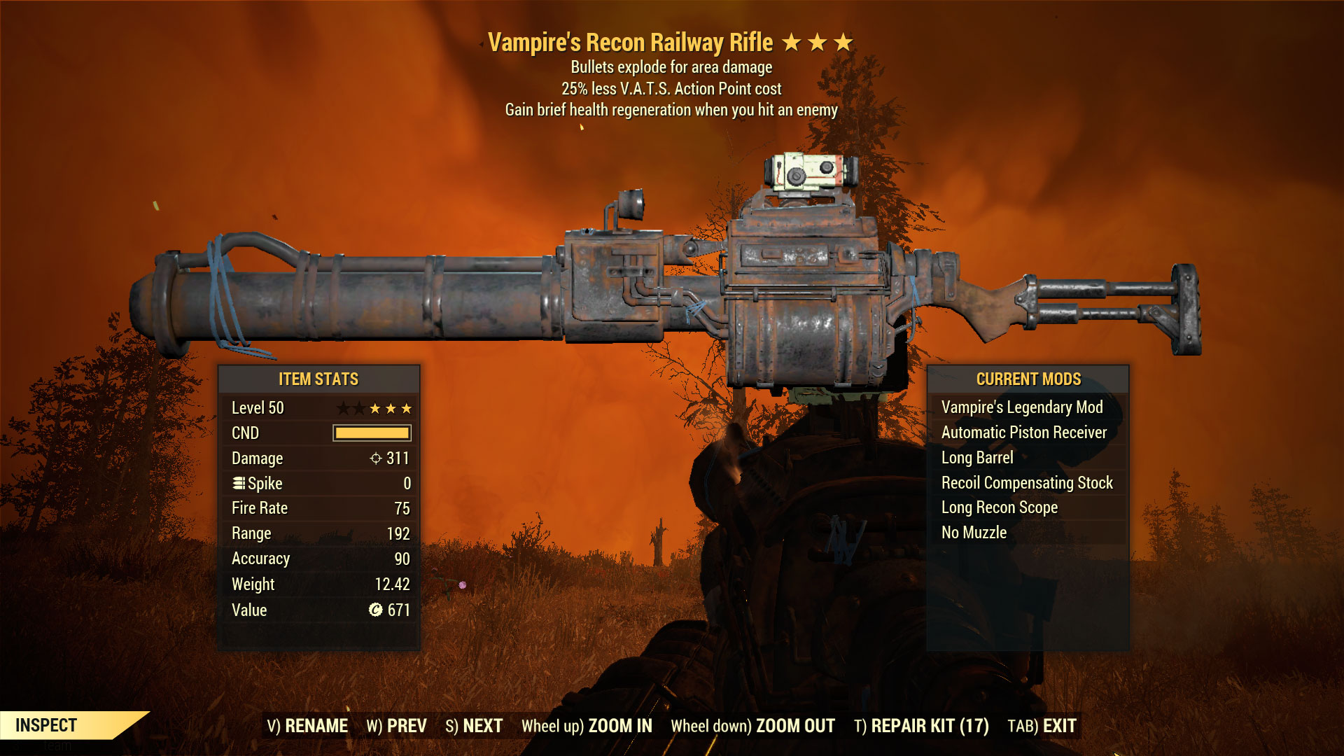 Buy Vampire's Explosive Railway Ri in FALLOUT 76 Items - Offer #255255848