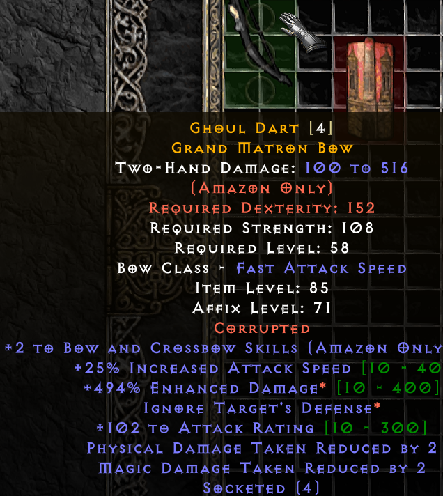 Buy GG CRAFTED BOW GMB ( 494% ED W in PROJECT DIABLO 2 Items - Offer ...