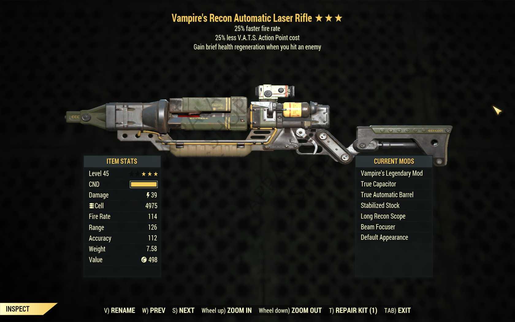 Buy Vampire's Laser rifle (25% fas in FALLOUT 76 Items - Offer #2531429752