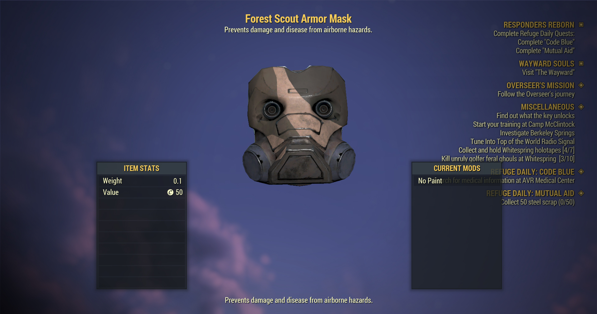 Buy [PS] Forest Scout Armor Mask in FALLOUT 76 Items - Offer #2531465809