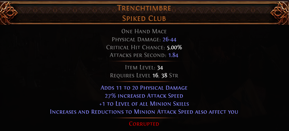 Buy TRENCHTIMBRE UNIQUE MACE LVL 1 in PATH OF EXILE 2 Items - Offer ...