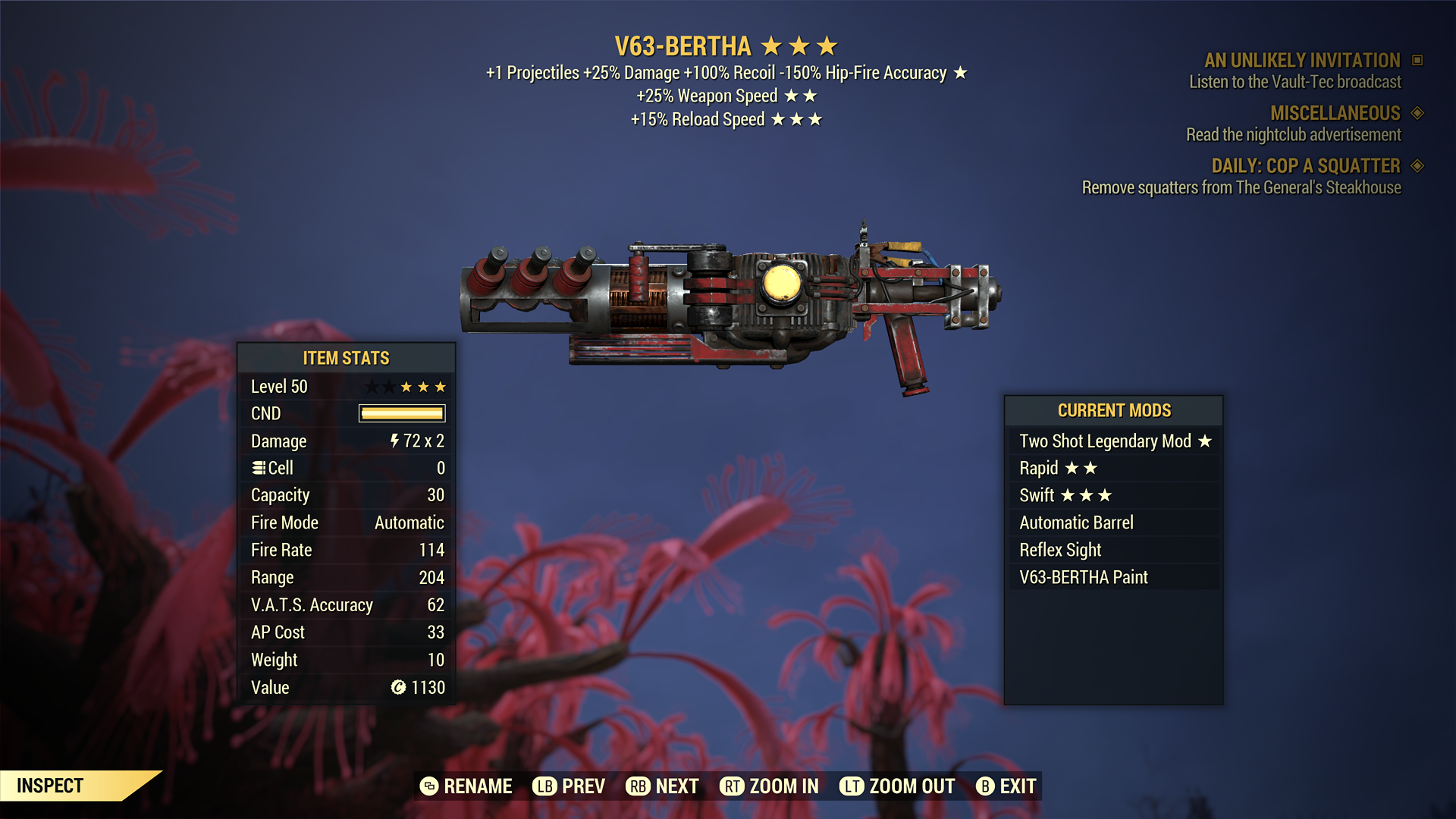 Buy [XBOX] V63-BERTHA Two Shot Tes in FALLOUT 76 Items - Offer #2529978565