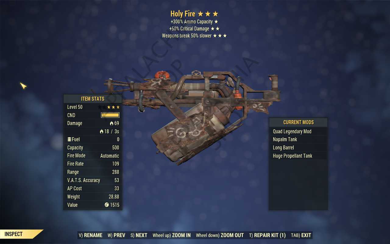 Buy Quad Holy Fire (+50% critical in FALLOUT 76 Items - Offer #2529434040