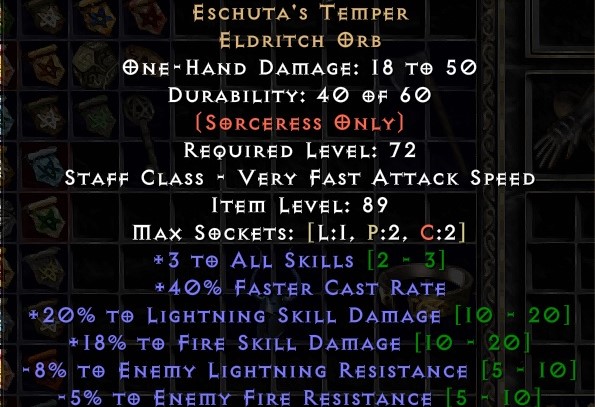 Buy ESCHUTA'S TEMPER +3 SKILL STAT in PROJECT DIABLO 2 Items - Offer ...