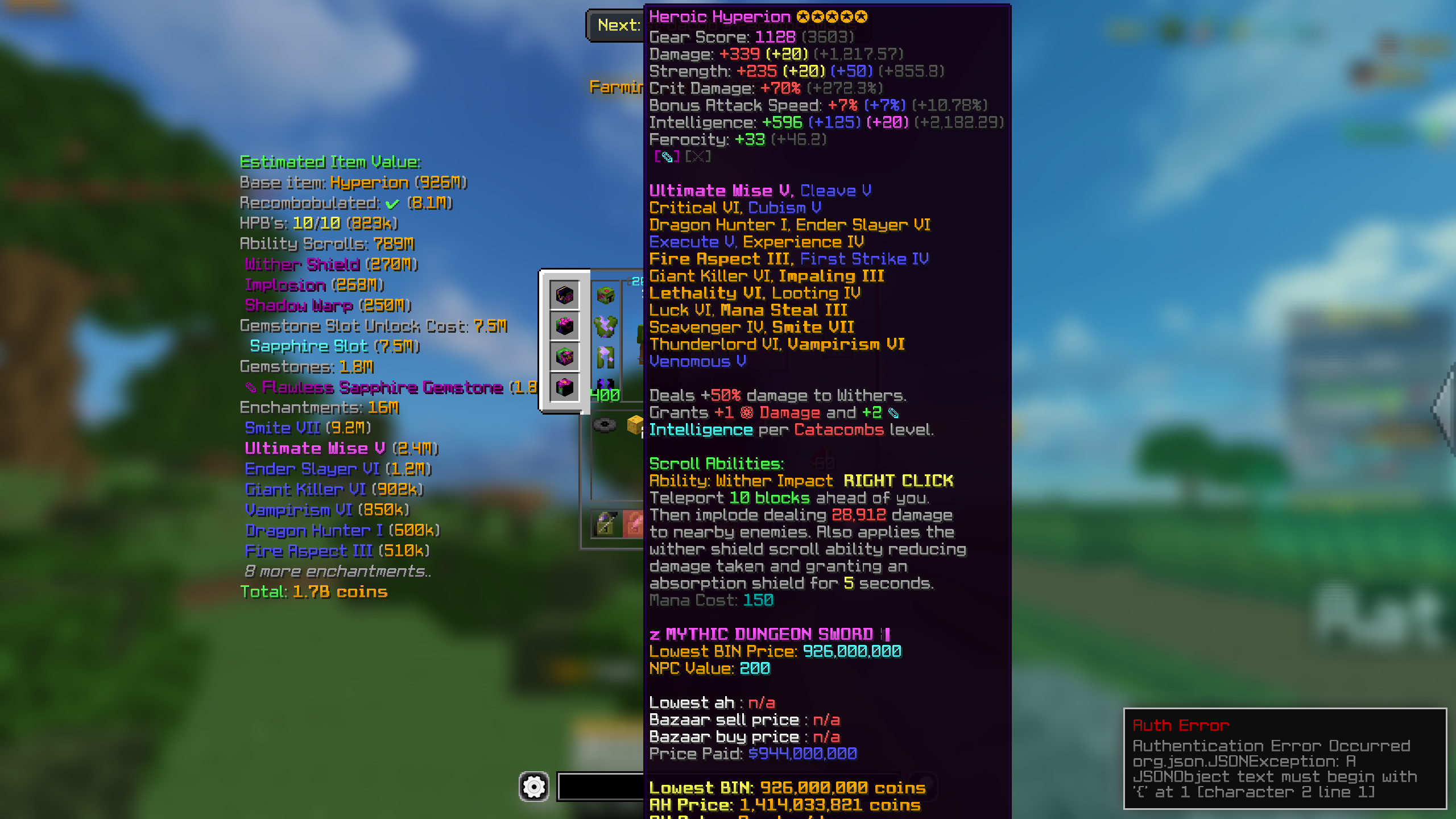 Buy Hyperion wither impact very ch in MINECRAFT: HYPIXEL Items - Offer #2419490325