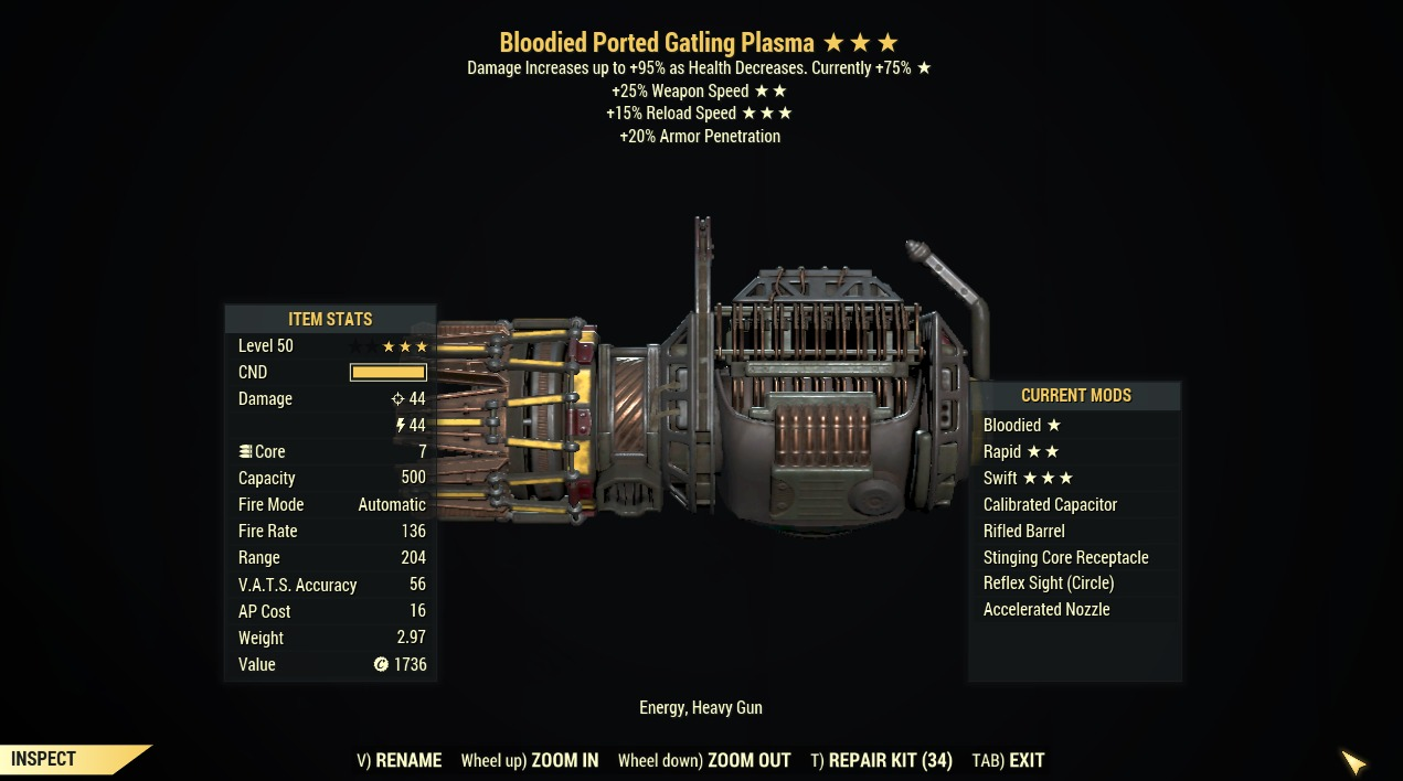 Buy [PC] Bloodied Gatling Plasma ( in FALLOUT 76 Items - Offer #254372259