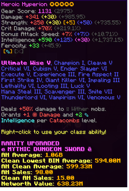 Buy Hyperion Fully Enchanted (No W in MINECRAFT: HYPIXEL Items - Offer ...