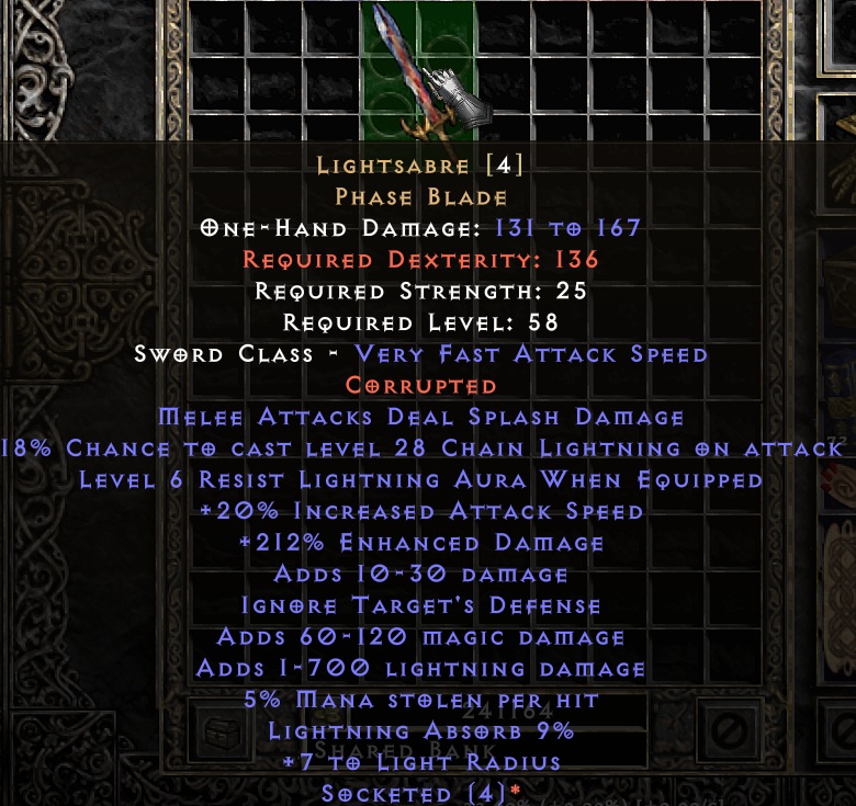 Buy LIGHTSABRE ** 4 SOCKETS CORRUP in PROJECT DIABLO 2 Items - Offer ...