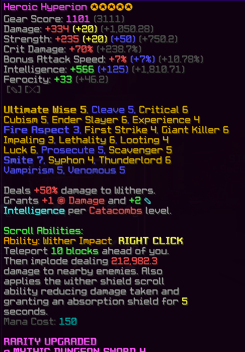 Buy Selling Semi-Maxed Hyperion in MINECRAFT: HYPIXEL Items - Offer ...