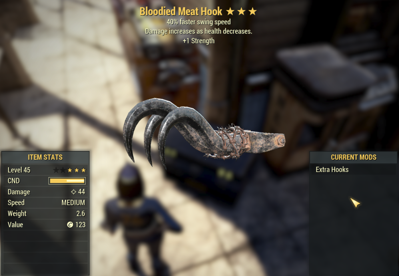 Buy Bloodied Meat Hook [40% increa in FALLOUT 76 Items - Offer #2424492967
