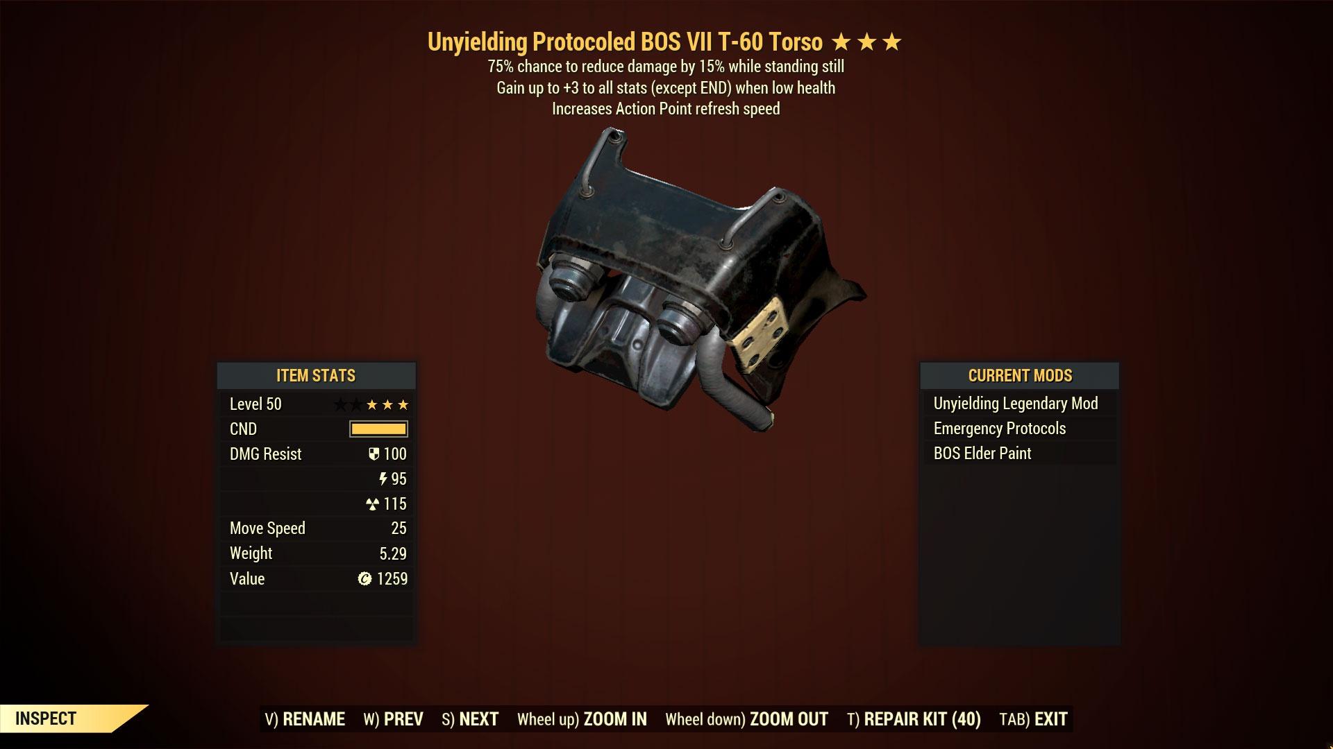 Buy Unyielding Sentinel BOSVll T-6 in FALLOUT 76 Items - Offer #2517772521