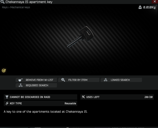 Buy Chekannaya 15 apartment key (F in ESCAPE FROM TARKOV Items - Offer ...