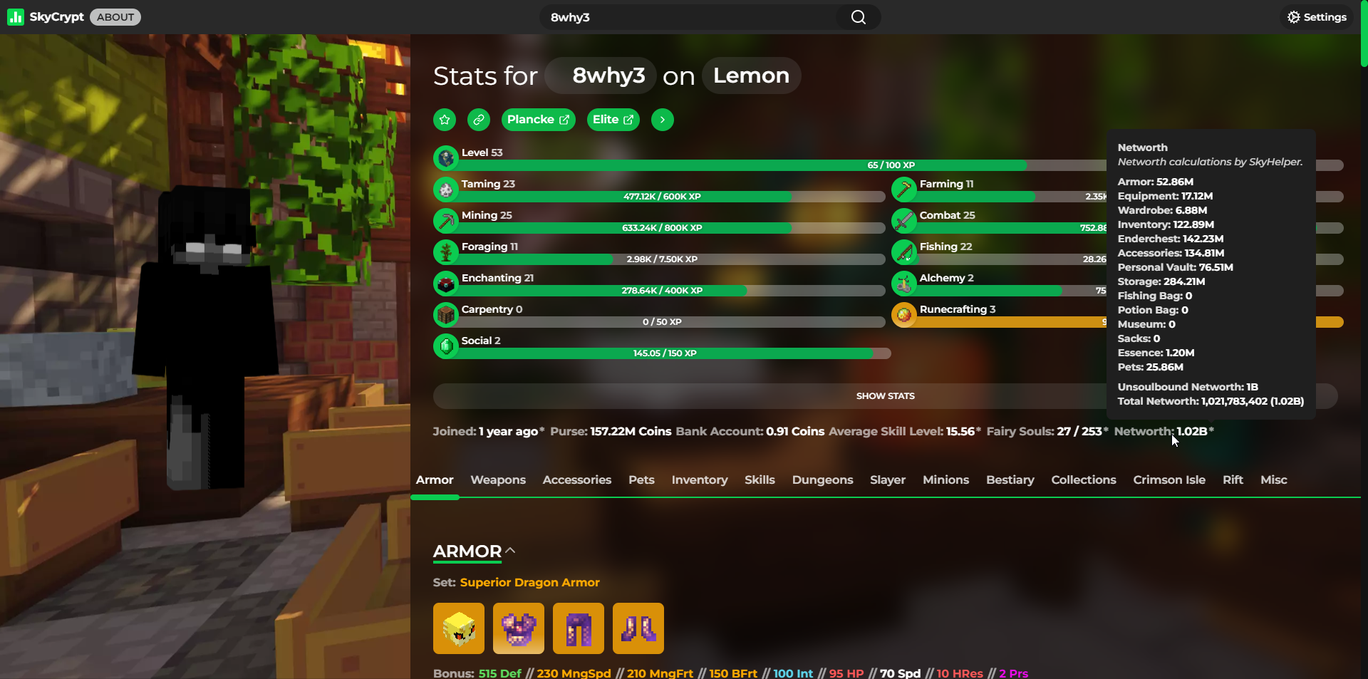 Buy ⚡ SKYBLOCK | NETWORTH 1.02B in MINECRAFT: HYPIXEL Accounts - Offer ...