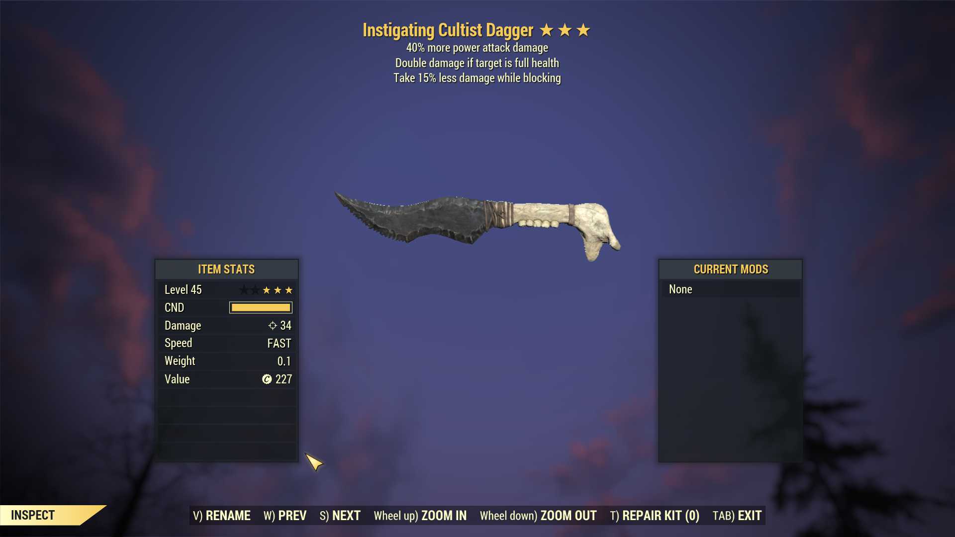 Buy Instigating Cultist Dagger (+4 in FALLOUT 76 Items - Offer #2320442683