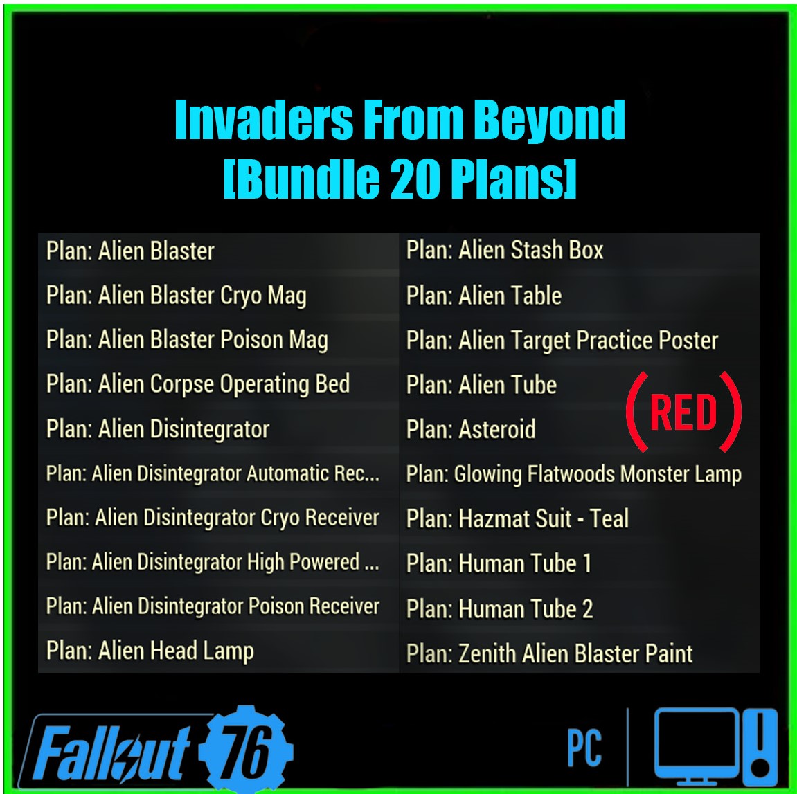 Buy Invaders From Beyond[Bundle 20 in FALLOUT 76 Items - Offer #254722093