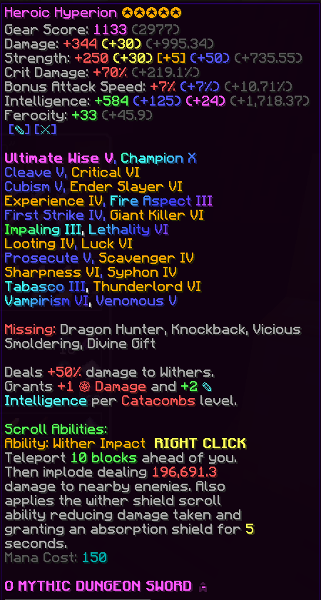Buy MYTHIC HEROIC HYPERION w/ WITH in MINECRAFT: HYPIXEL Items - Offer ...
