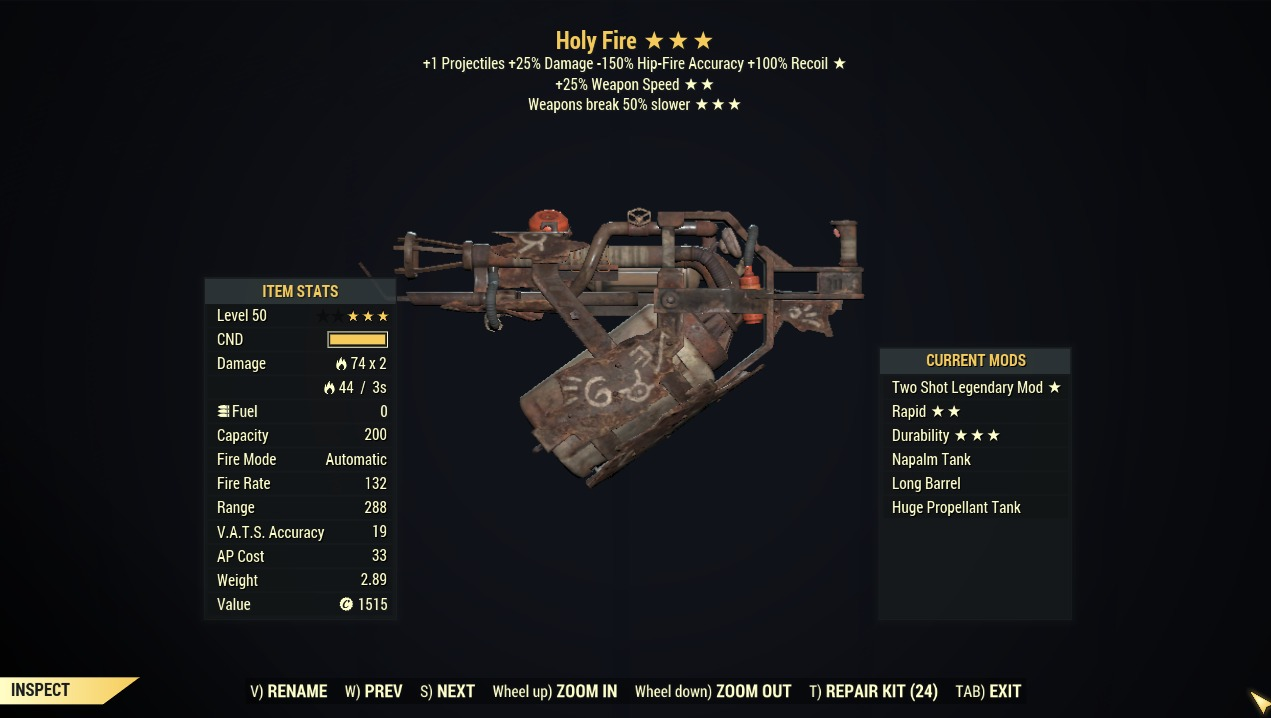 Buy [PC] Two Shot Holy Fire (+25% in FALLOUT 76 Items - Offer #254344230