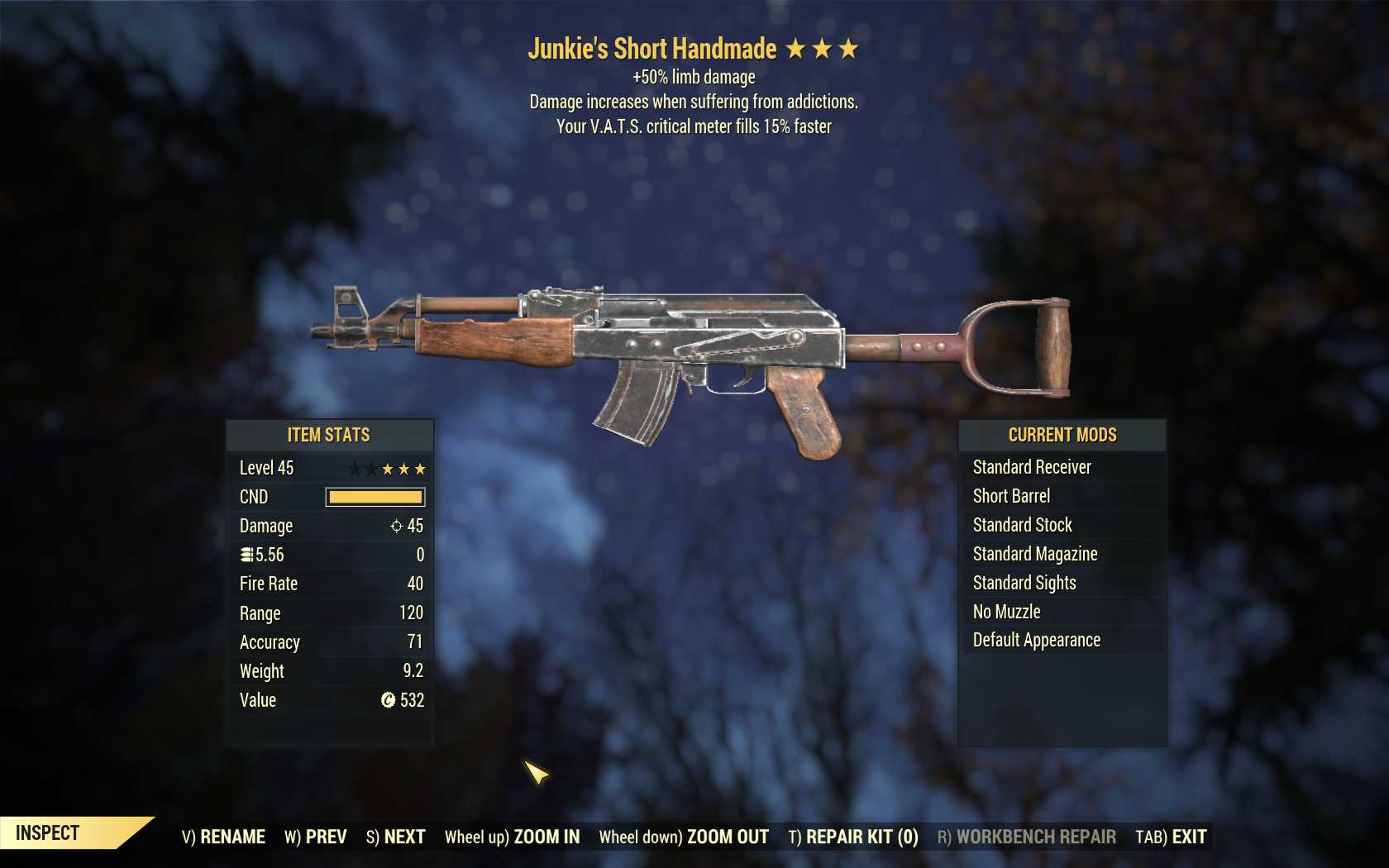 Buy Junkie's Handmade (+50% limb d in FALLOUT 76 Items - Offer #247971643