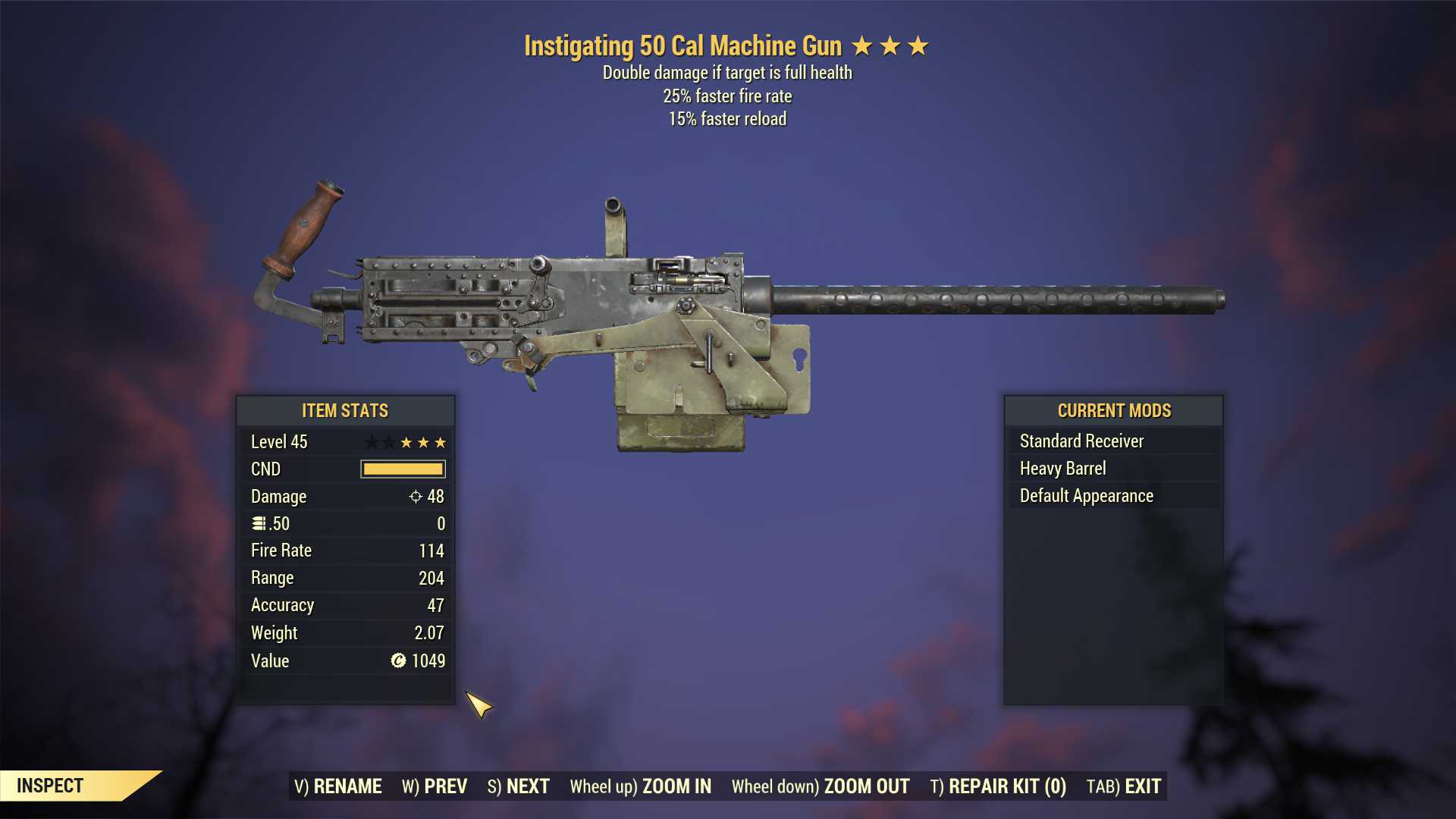 Buy Instigating 50 Cal Machine Gun in FALLOUT 76 Items - Offer #2420112778