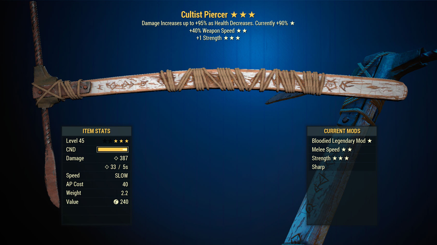 Buy [PS] Cultist Piercer Bloodied in FALLOUT 76 Items - Offer #2516480241